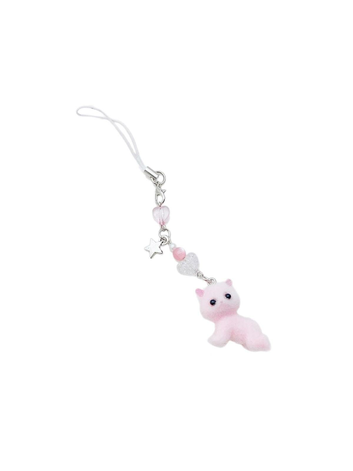 Милый Флокированный Кот из бисера, подвесной ремешок для телефона, Милое украшение сумки