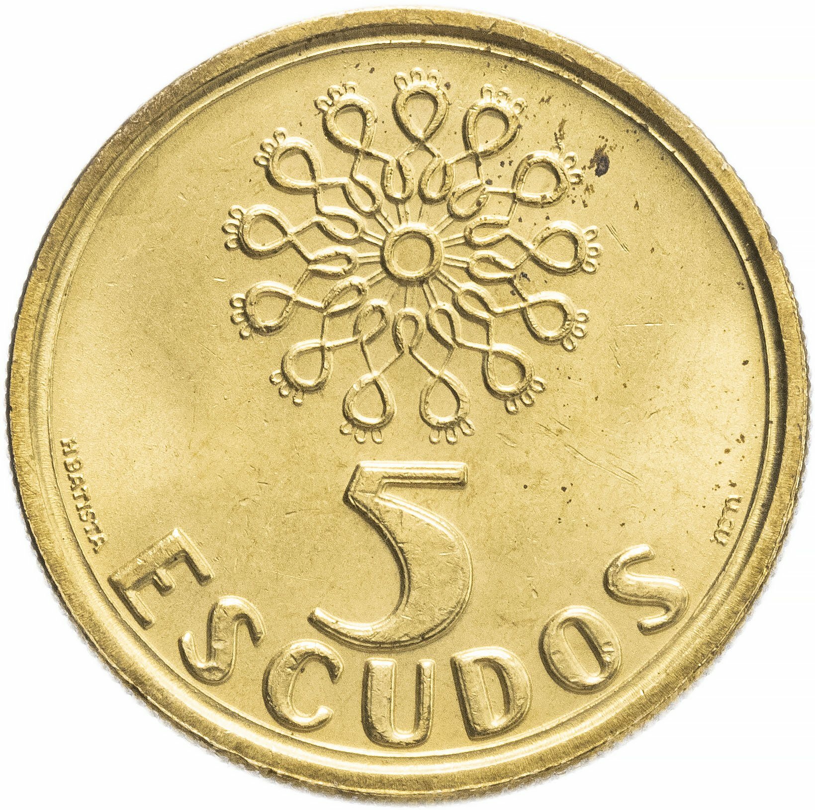 Португалия 5 эскудо 1986-2001, Латунь, в сохранности XF