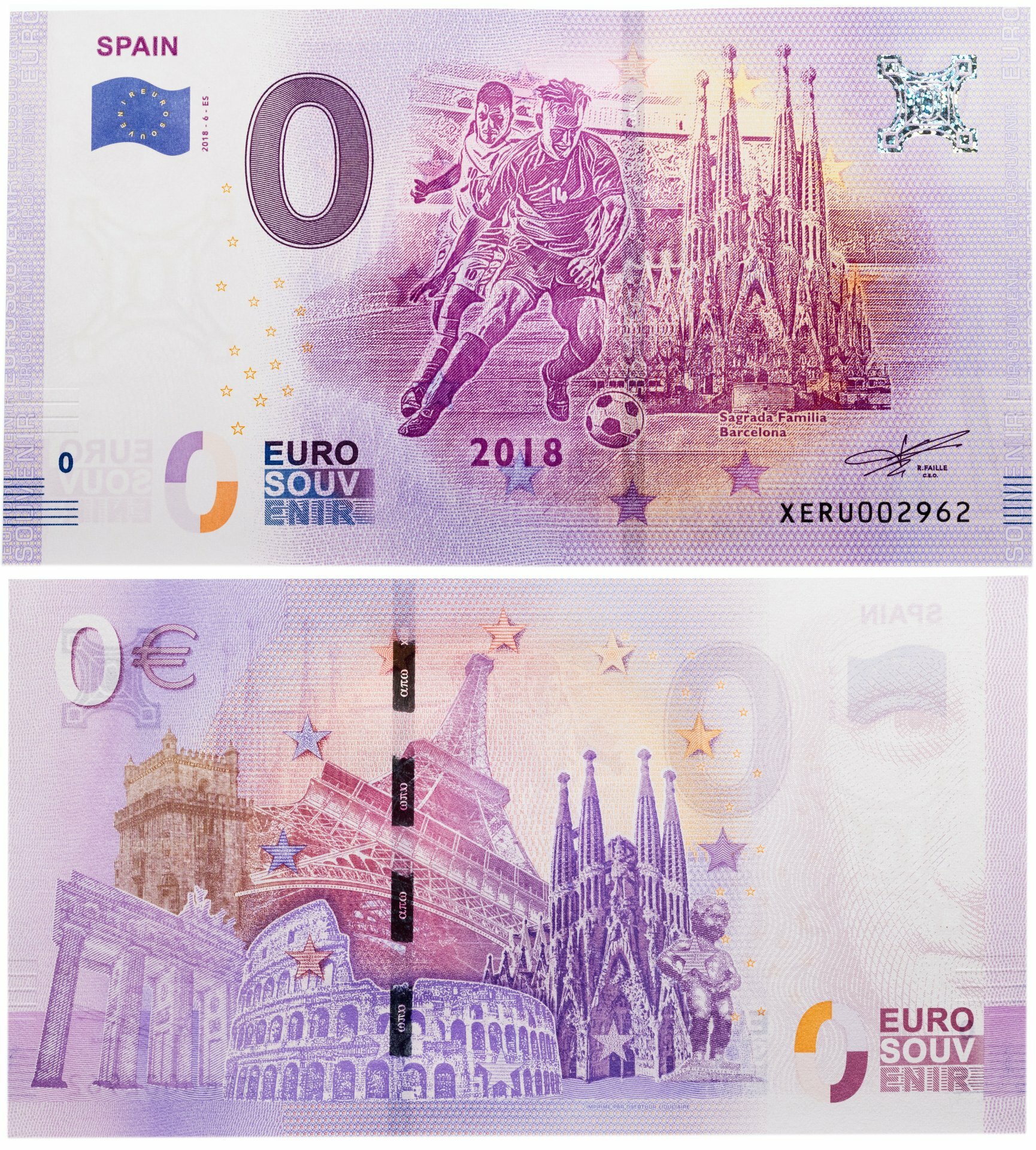 0 евро euro Футбол Чемпионат Мира страна участник - "Испания" в буклете с сертификатом