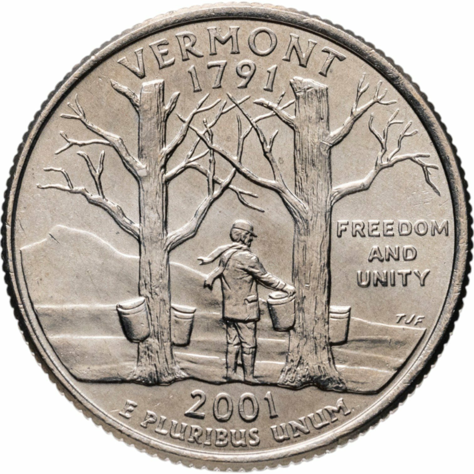 США 25 центов квотер, 1/4 доллара, quarter dollar 2001 D Вермонт Vermont знак монетного двора "D" - Денвер, Медь, в сохранности UNC