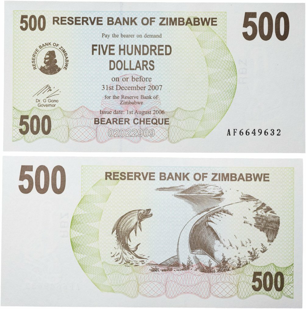 Зимбабве 500 долларов 2007