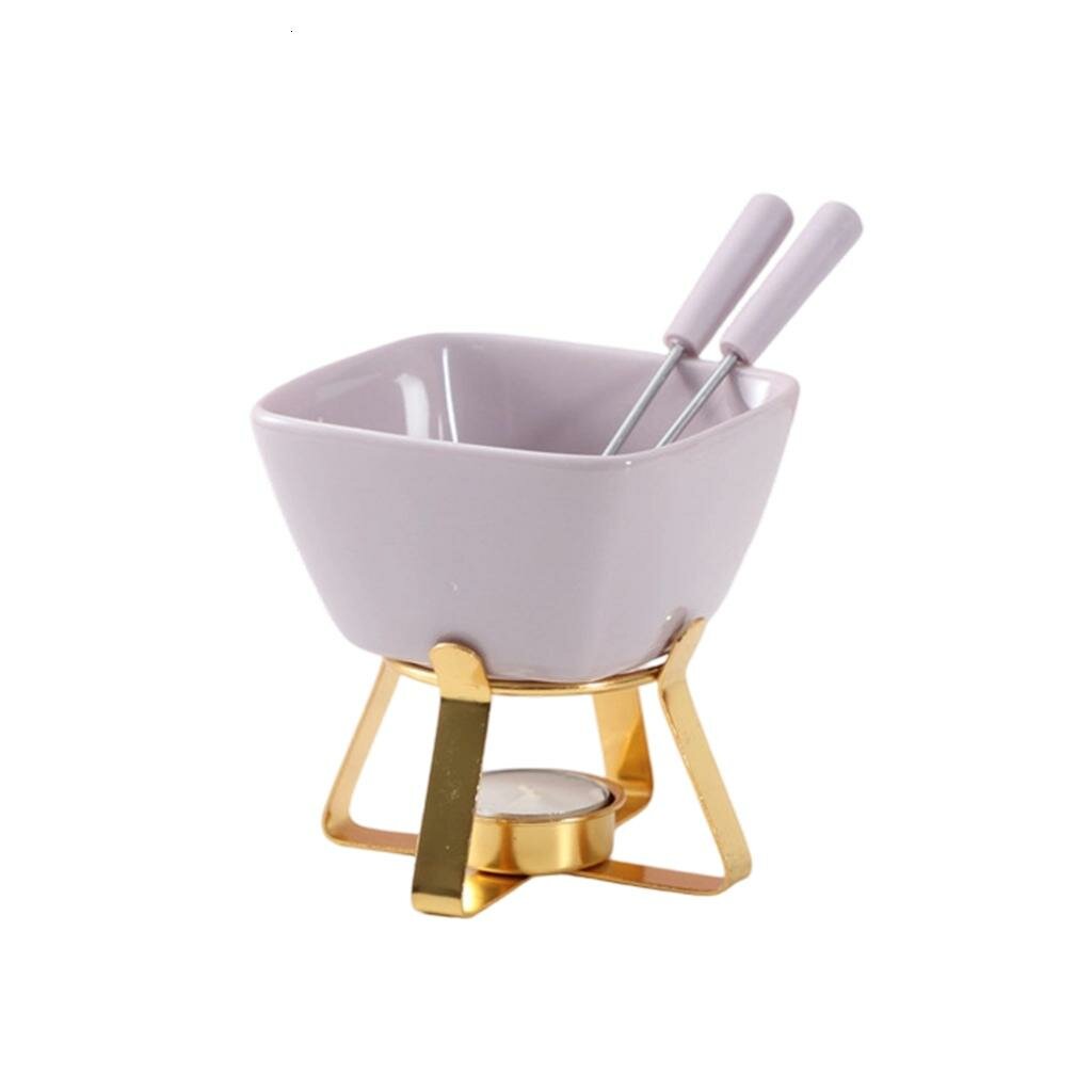 Керамическая фондюшница для 1-2 персон с подогревом на свече, Чаша - Золотая полка