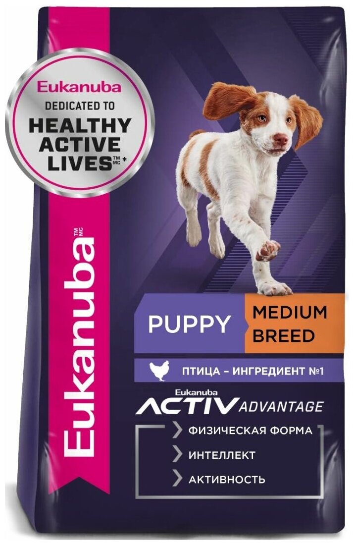 Сухой корм для щенков Eukanuba Puppy Medium Breed средних пород с птицей 800 г