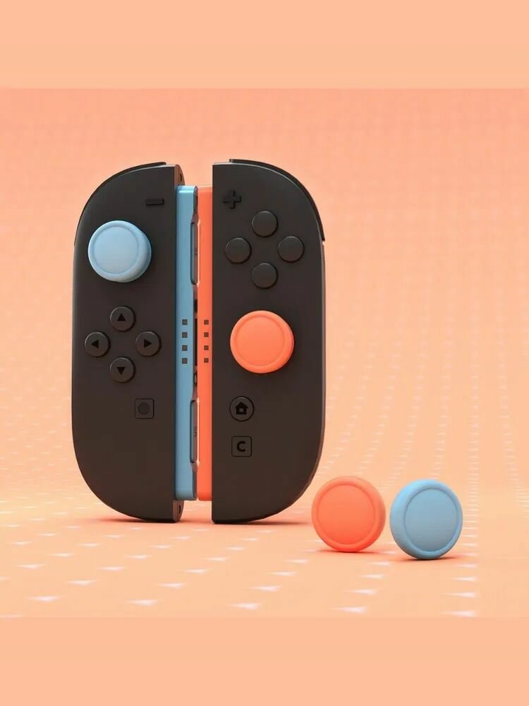 Накладки на стики для Nintendo Switch 2 Joycon, 4 шт, силикон, Синий и оранжевый