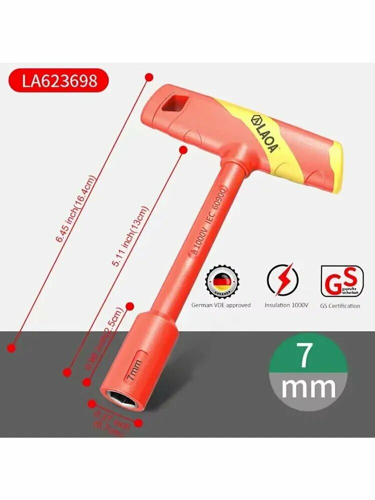 LAOA, изолированный T-образный гаечный ключ VDE, выдерживает высокое напряжение 1000V, электрик специального назначения LA623698