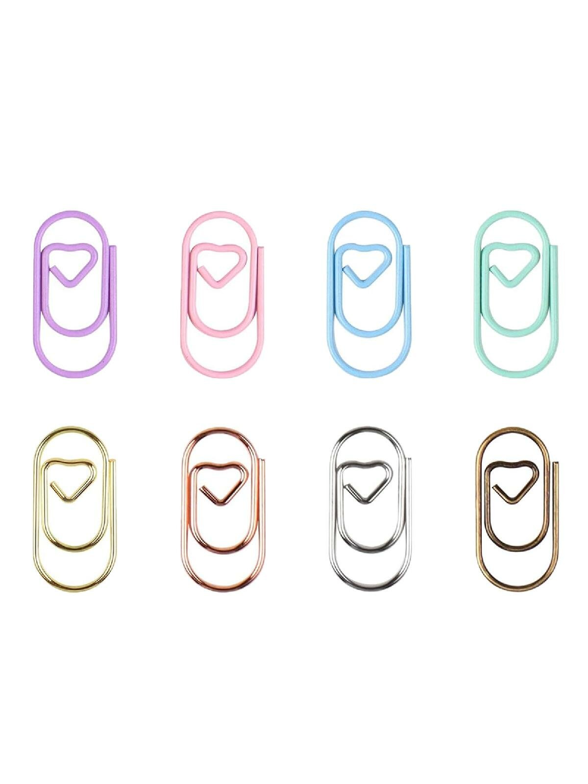 80шт Маленькая скрепка в виде сердца, красочные скрепки, 20 мм Маленькие металлические скрепки