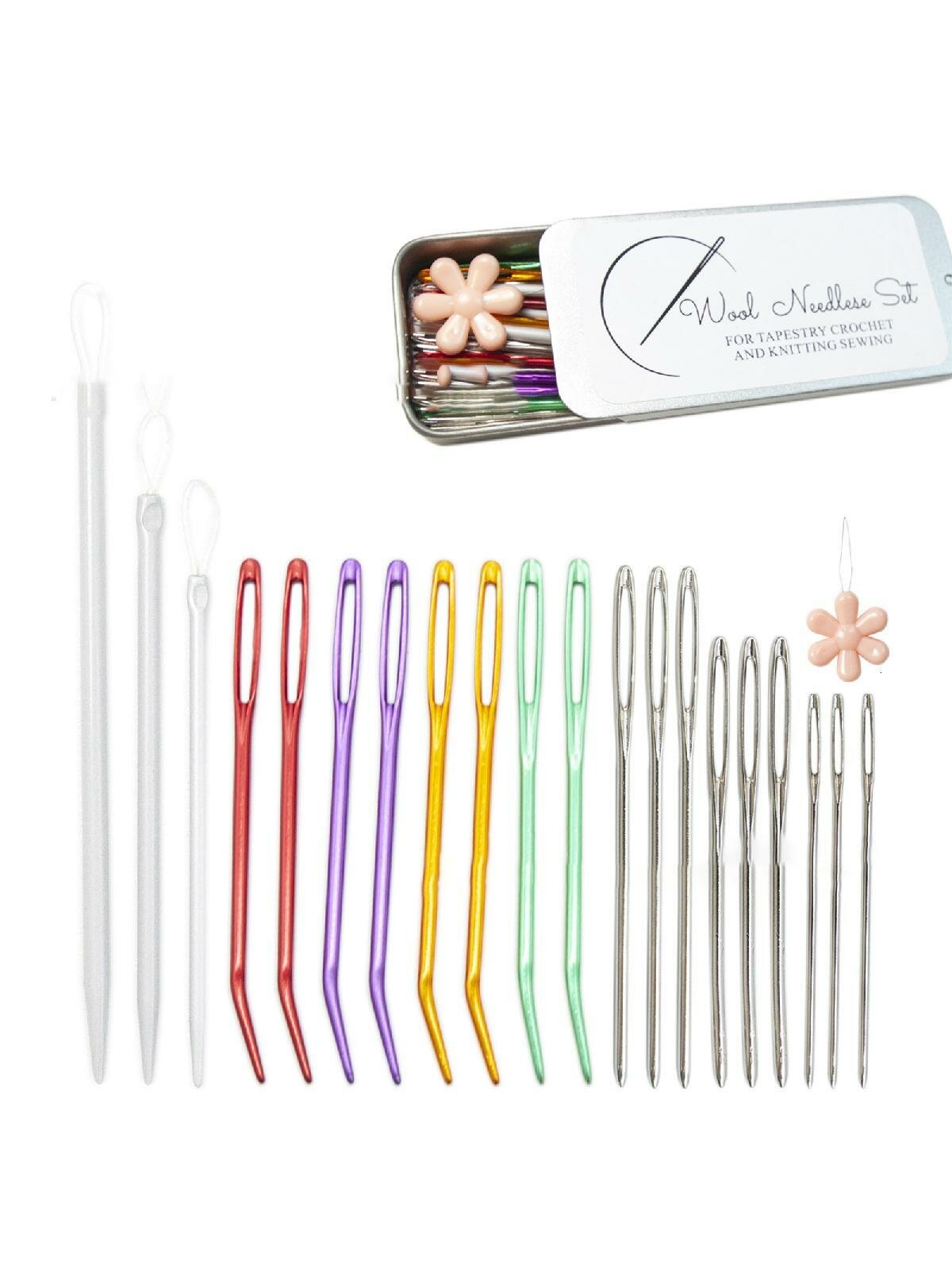 Кривая шерстяная игла с нитевдевателем