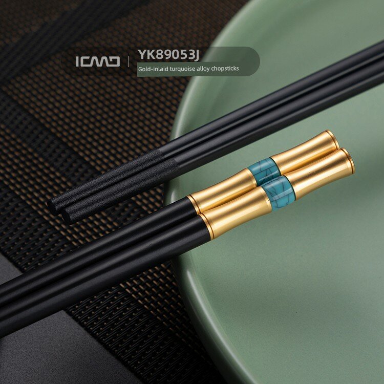 Высококачественные китайские палочки для еды из сплава с золотой инкрустацией и нефритом, антибактериальные, устойчивые