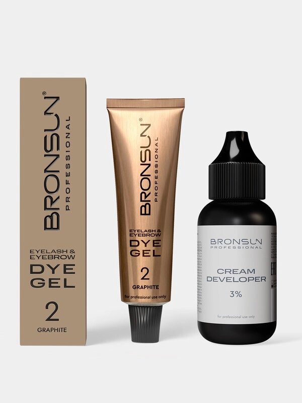 Комплект BRONSUN #2, краска для ресниц и бровей цвет графит + оксидант