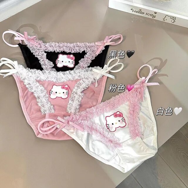 1/3 упаковки женских кружевных трусиков Sanrio Hello Kitty с мультяшным рисунком, в стиле Y2K, милые трусики с низкой посадкой и эффектом подтяжки бедер. Подарок на день рождения.