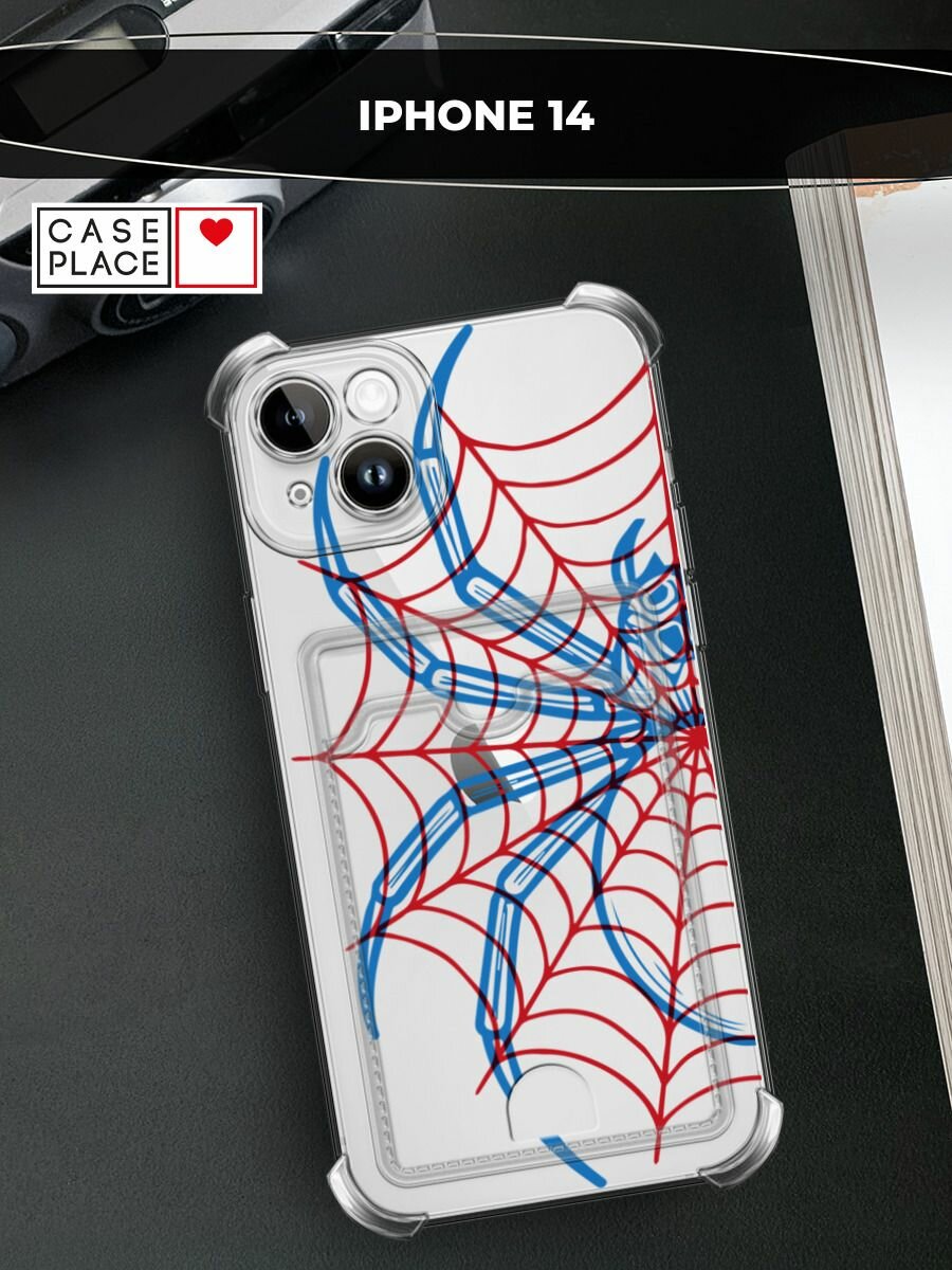 Чехол на Apple iPhone 14 (Айфон 14) с картой и принтом Паутина и паук