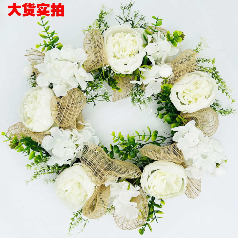 Домашний белый венок из гортензии, декор для двери, искусственный цветочный венок, домашний венок на День независимости