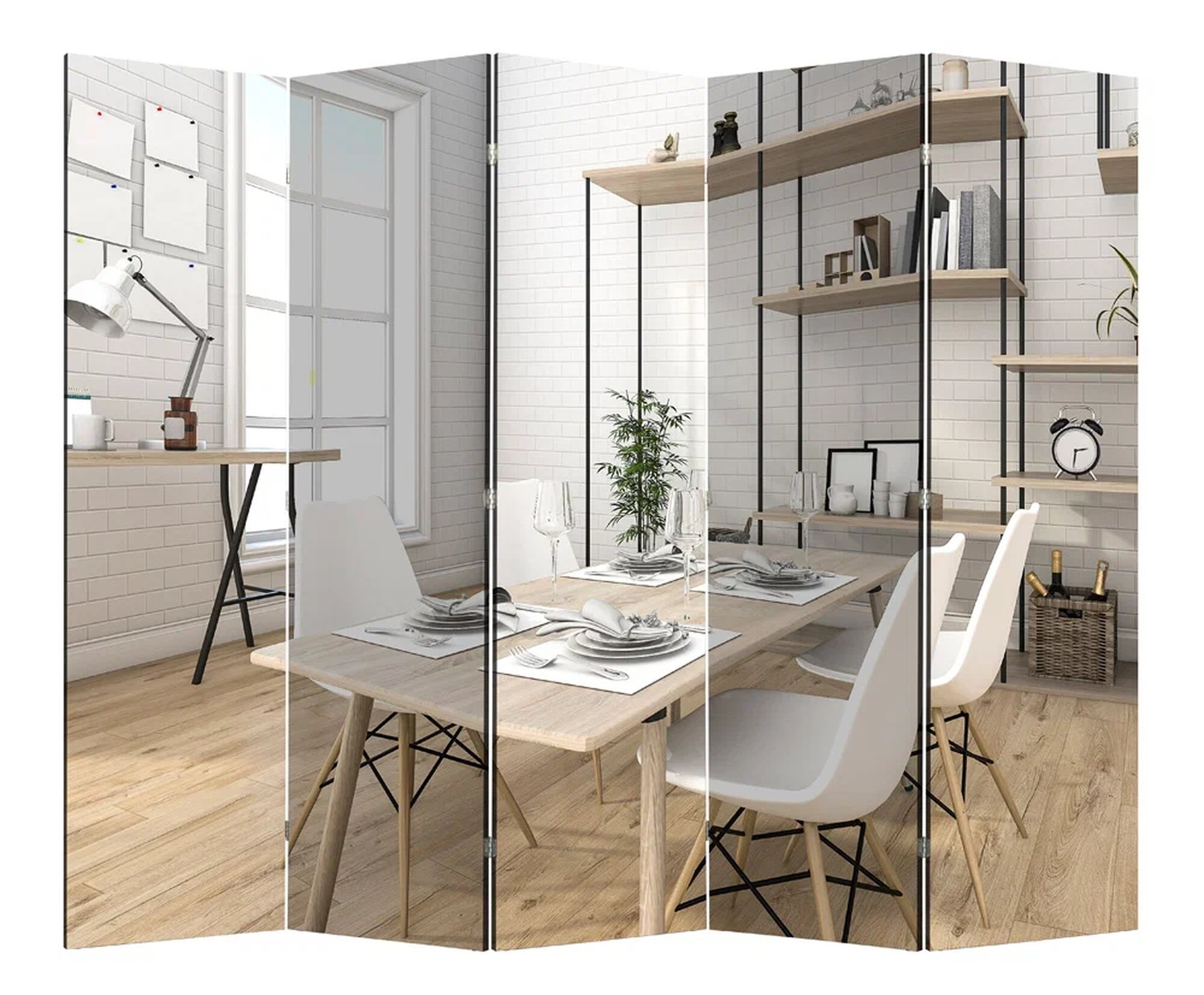 ПВХ ширма перегородка для зонирования Белая гостиная - 5, размер 177х235/47 см