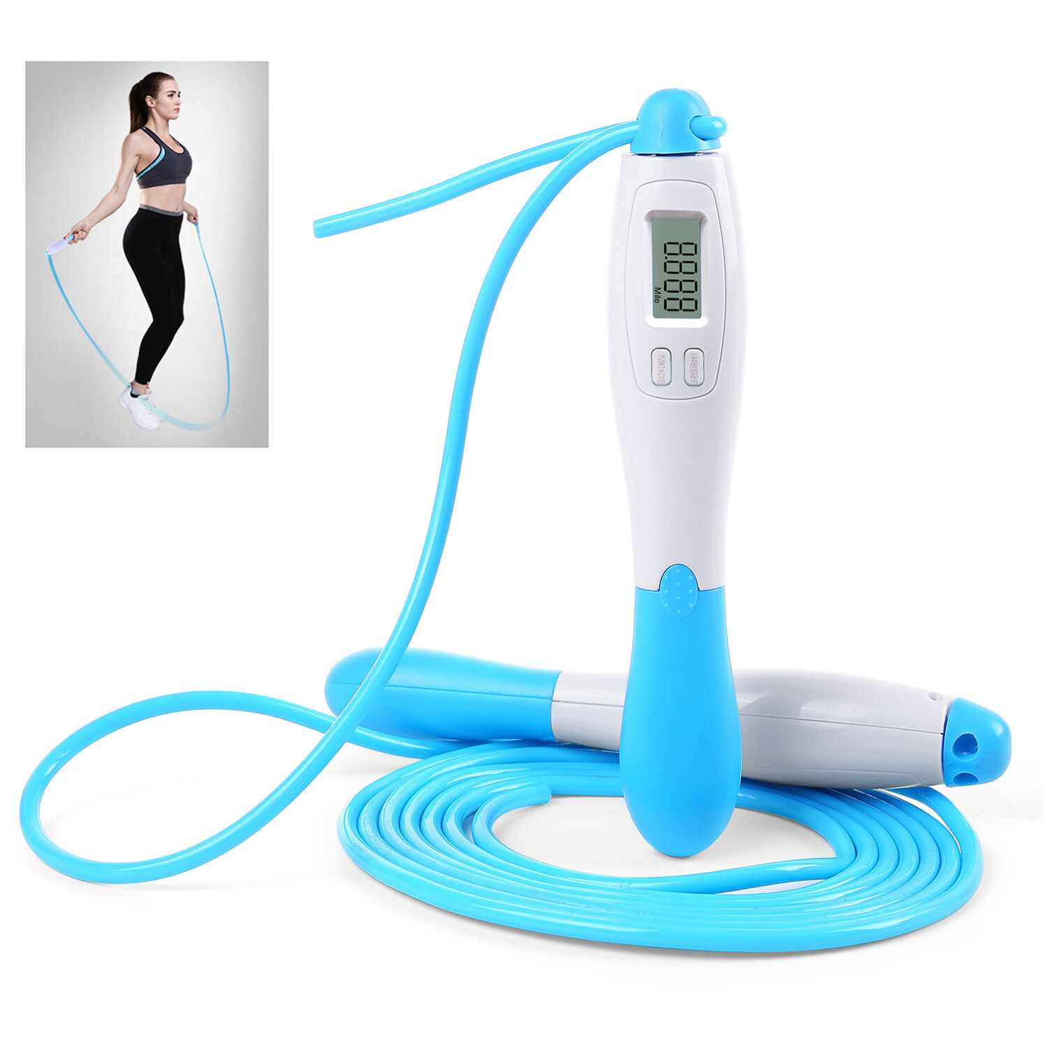 Пропускной канат Speed Jump Rope Adjustable Rope & Digital Jump Rope Adjustable Calorie Counter Jump Skipping Ropes Fitness Workouts Burning Exercises Boxing, цвет: Розовый/Синий (Доступно), длина каната: 3 метра (Регулируемая), размер ручки: