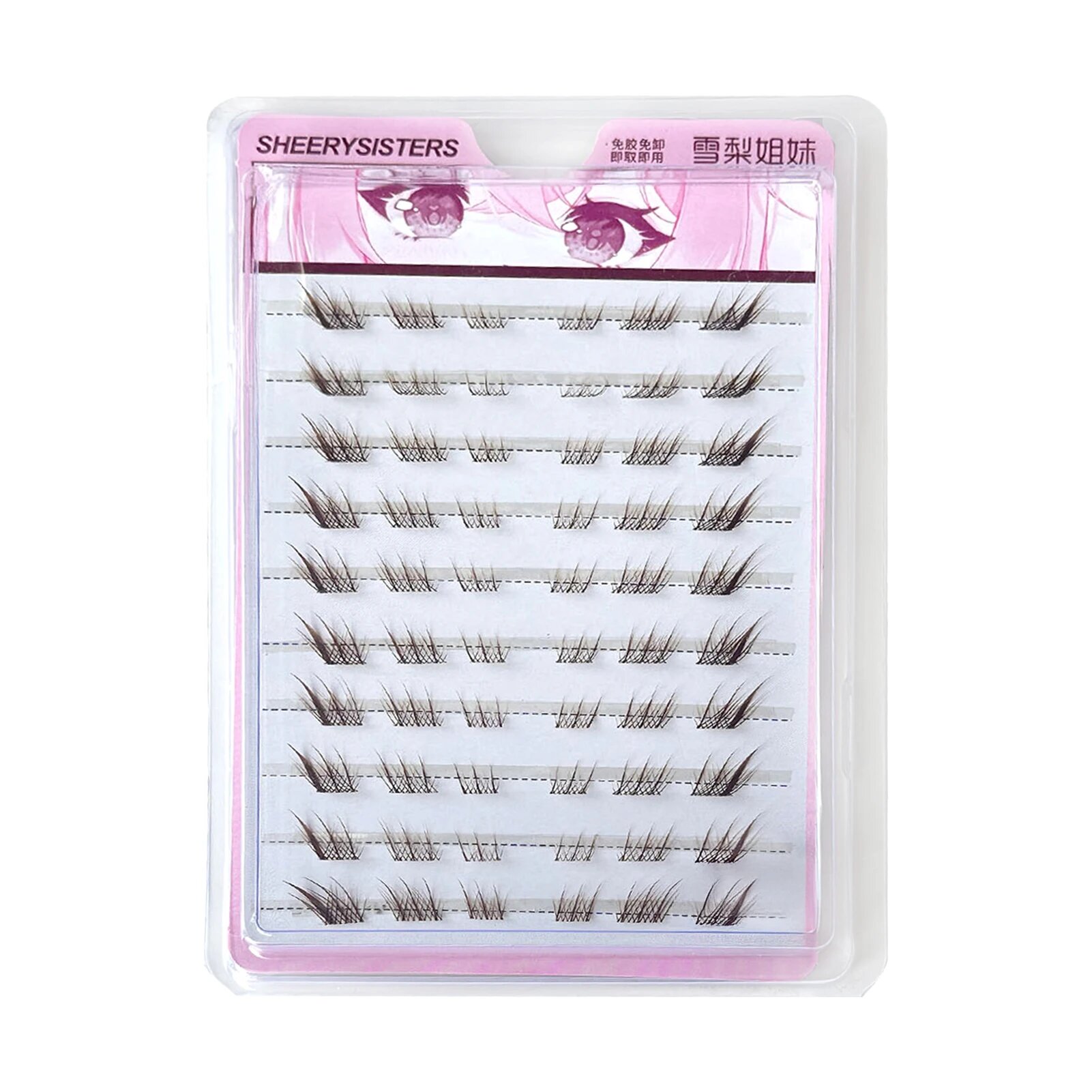 10-рядные коричневые одинарные накладные ресницы в стиле аниме «Лисьи глаз» с котами, сегментированные, натуральные, толстые, завитые, объем для косплея, вечерние макияж