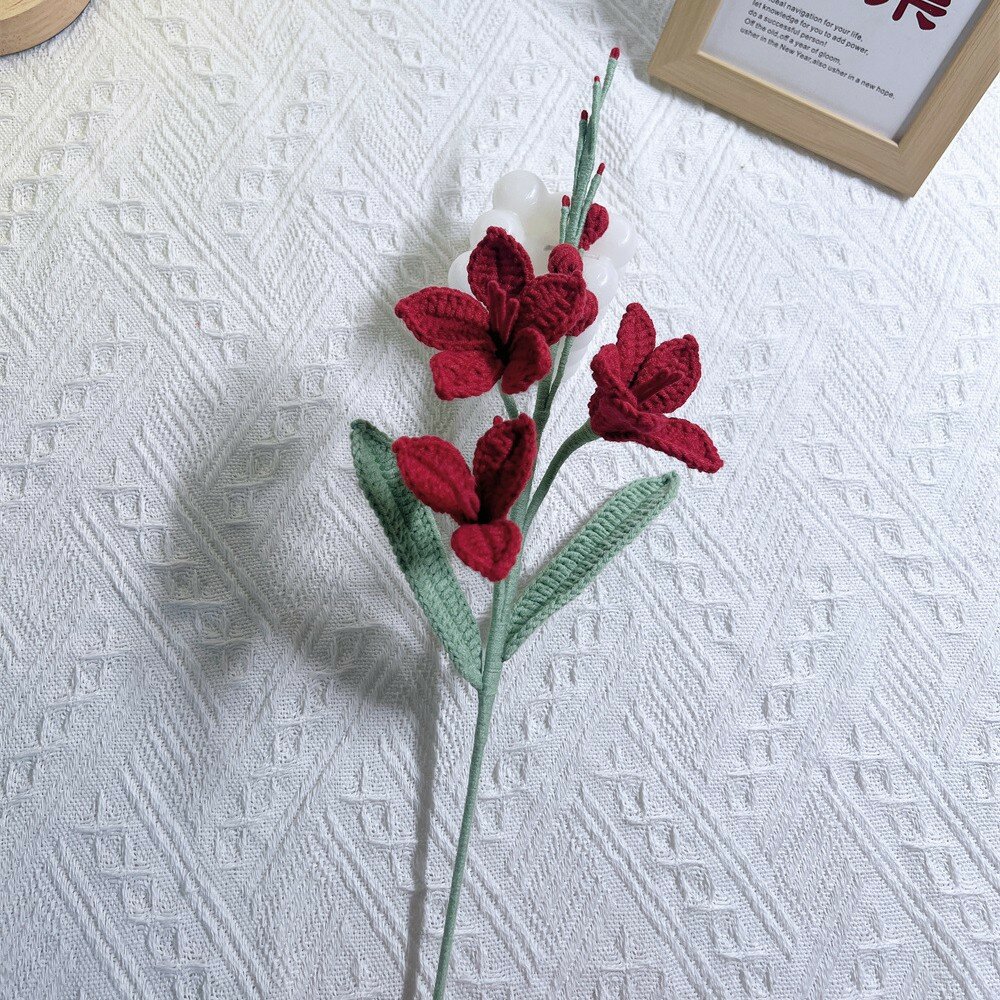 Вязаный цветок из пряжи, готовый ручной работы, вязаная марсова орхидея, креативный DIY букет из пряжи, домашний декор