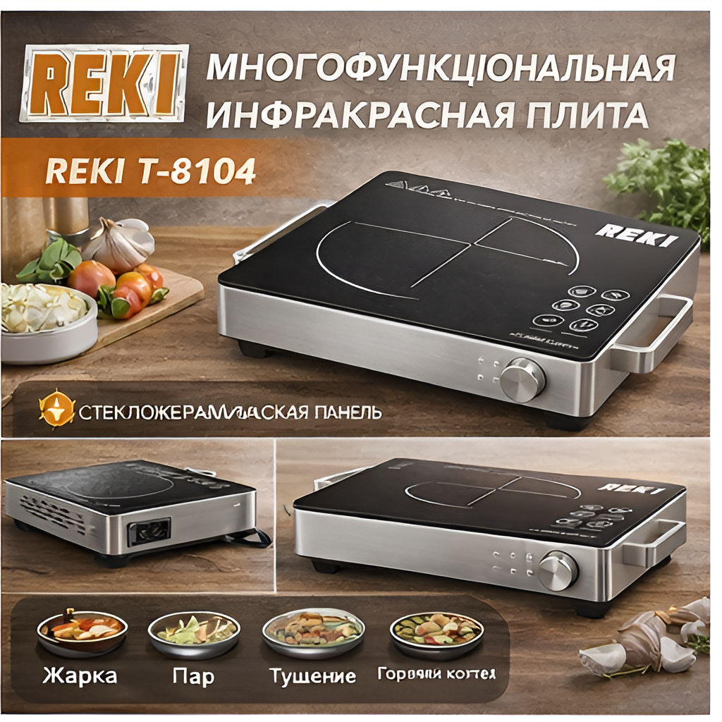 Инфракрасная настольная плита REKI T-8104 3500 Вт, стеклокерамика, 9 уровней, таймер