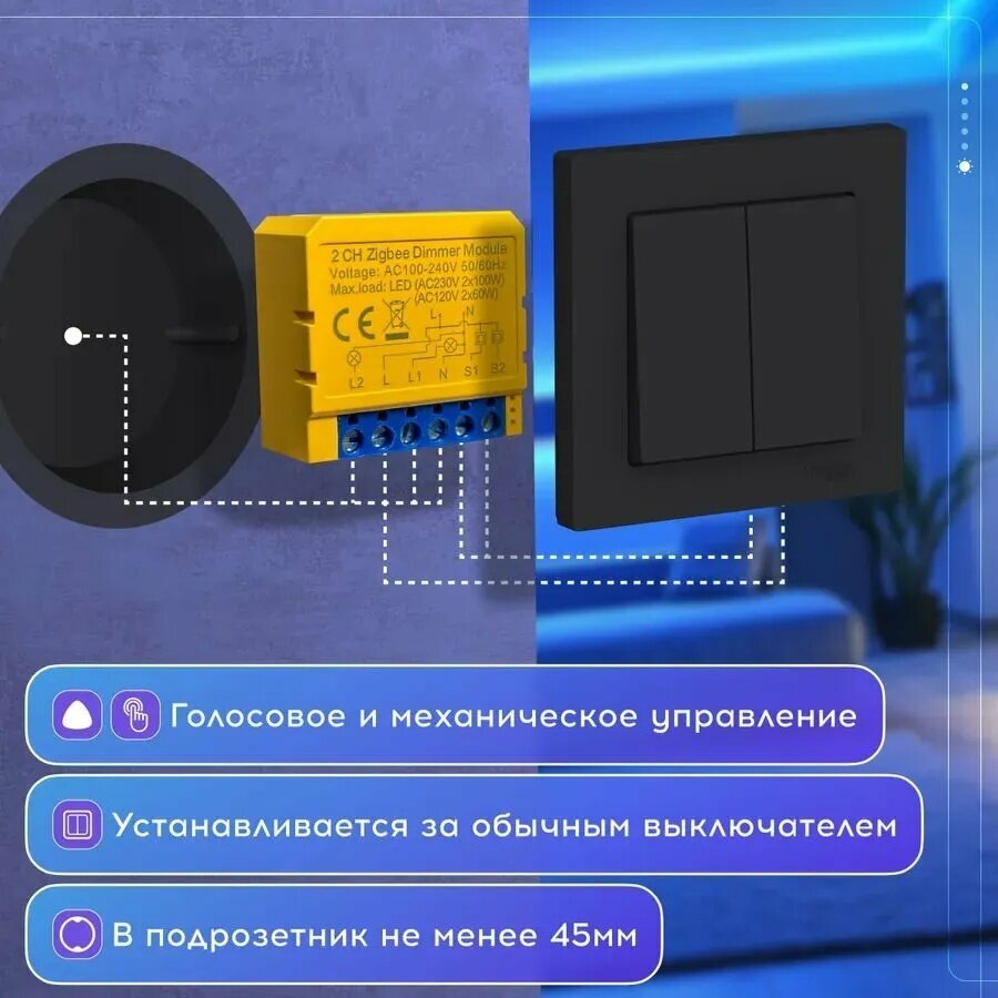 Умный диммер ZigBee, 2 канала