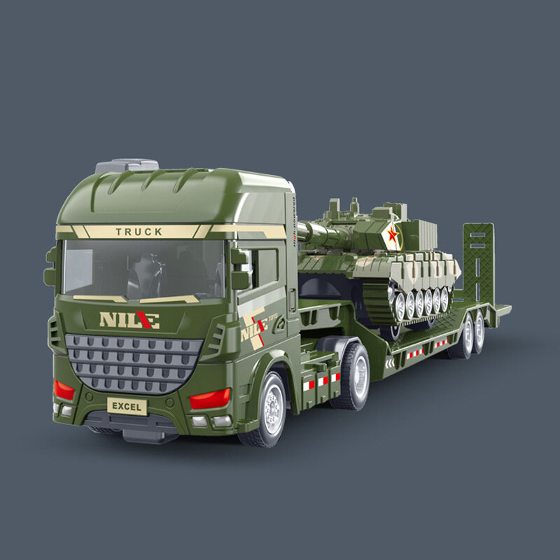 Большой грузовик с плоской платформой, полуприцеп, игрушечная машина, инерционная игрушечная машина, инженерная техника, экскаватор, военная техника