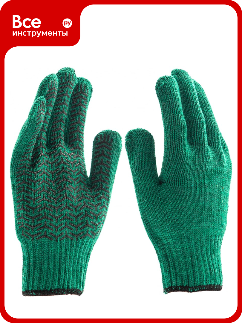 Трикотажные усиленные перчатки СИБРТЕХ гелевое ПВХ-покрытие, 7 класс, зеленые