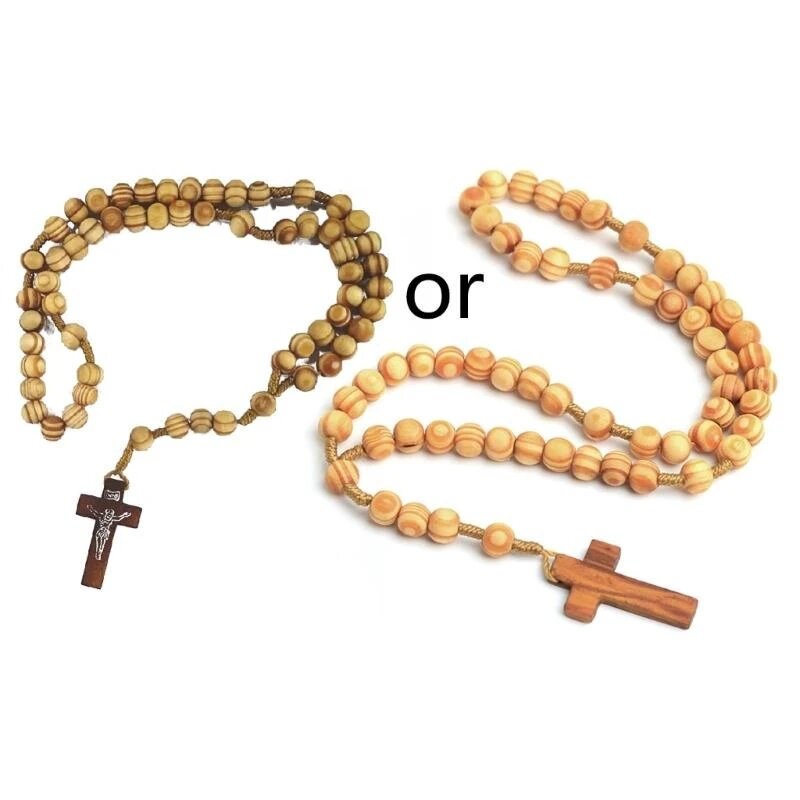 XX9B деревянные зернистые бусины Иисуса крест Розария ожерелье резной Розарий подвеска христианские ювелирные изделия ожерелье в стиле Харадзюку панк