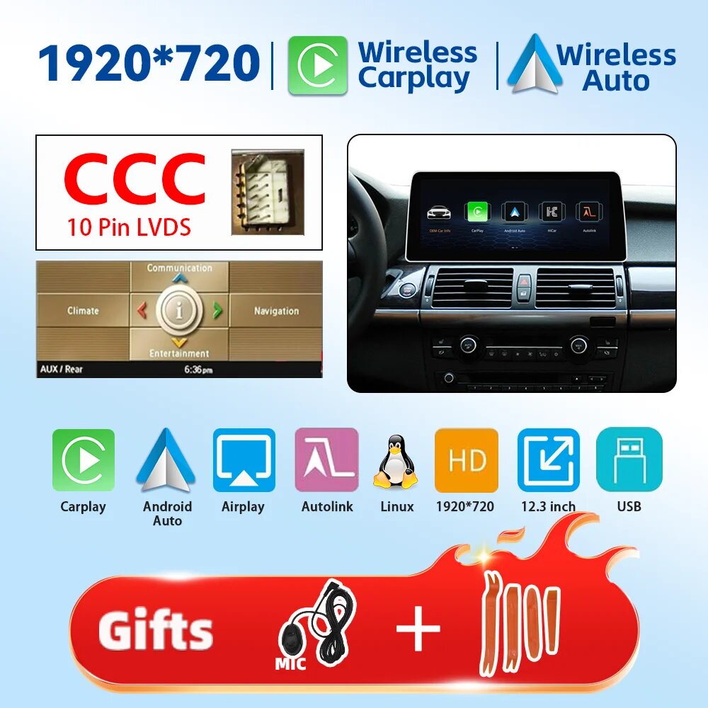 Заводская цена 12,3 дюйма сенсорный экран для BMW X5 E70 X6 E71 E72 CCC CIC Wireless 12.3 CCC