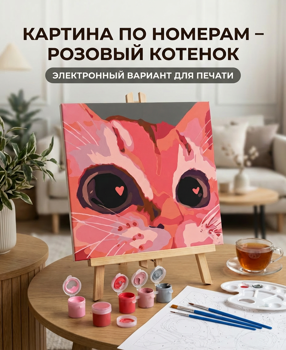 Картина по номерам "Котик влюблен в тебя", на холсте, PDF-инструкция