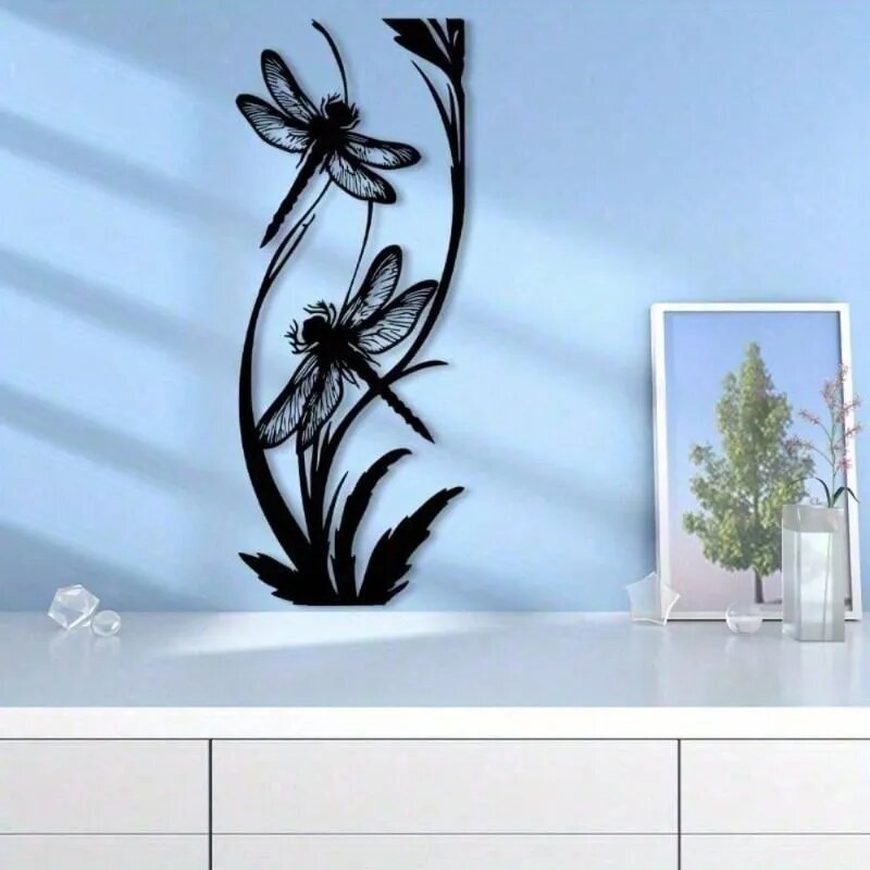 Кованый металлический декор стрекоза для сада, черный ажурный