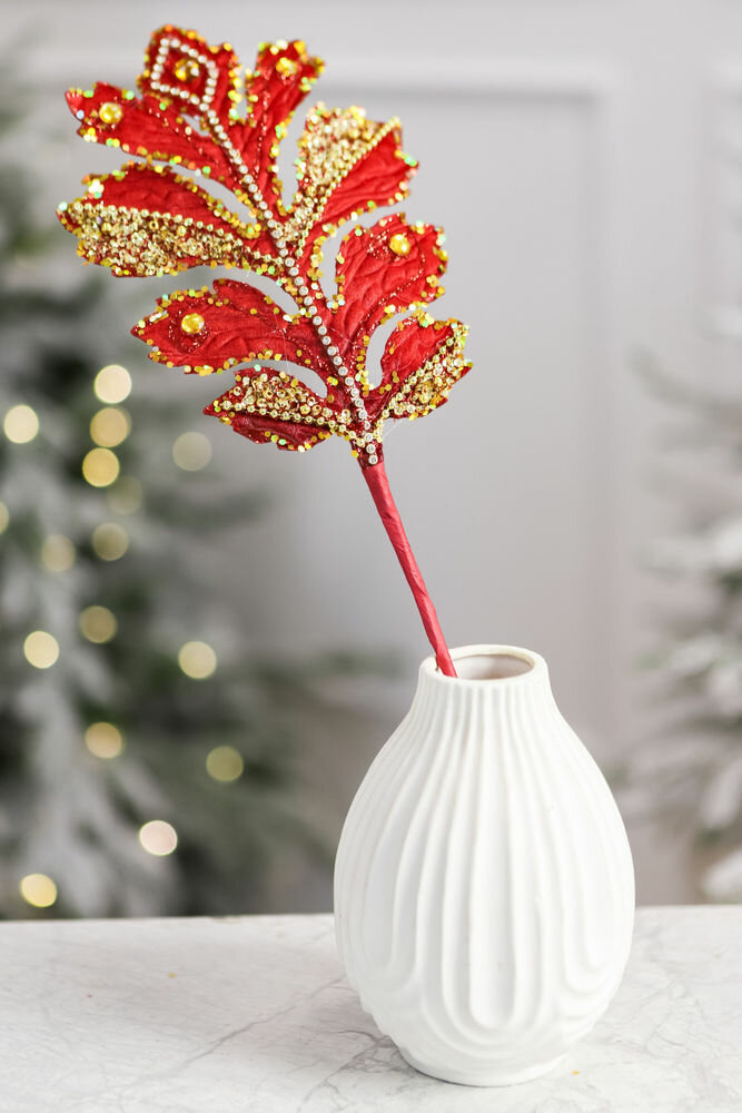 Декоративная ветка дубовый лист, полиэстер, красный, 39 см, Winter Deco 5001117