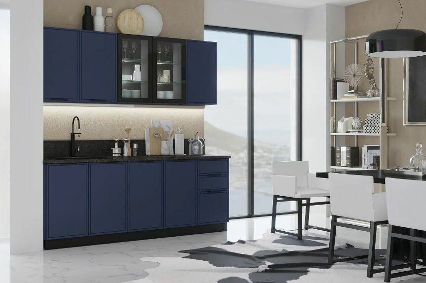 Кухонный гарнитур "Николь" 2,0м Компановка №1 (Холст сапфировый)