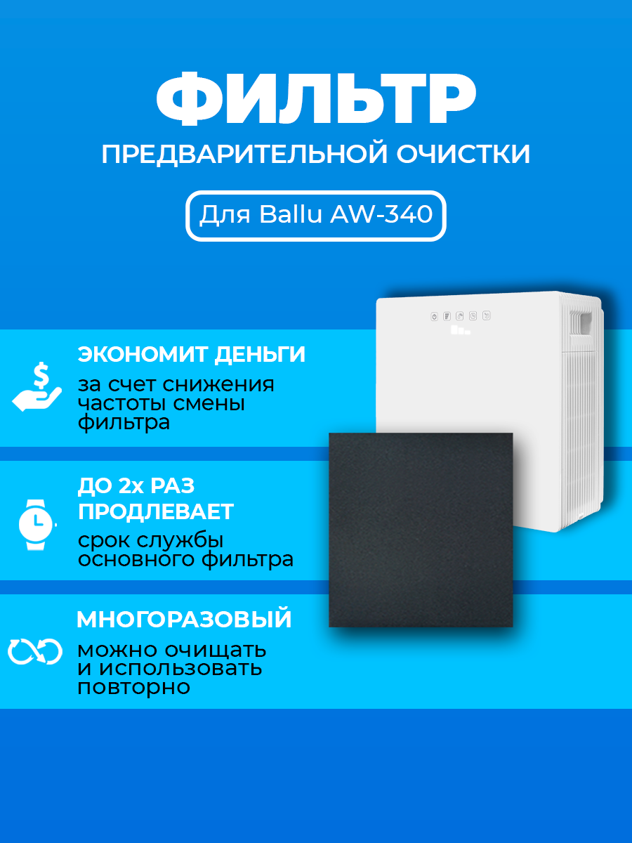 Фильтр для мойки воздуха Ballu AW 340. Многоразовый. Префильтр