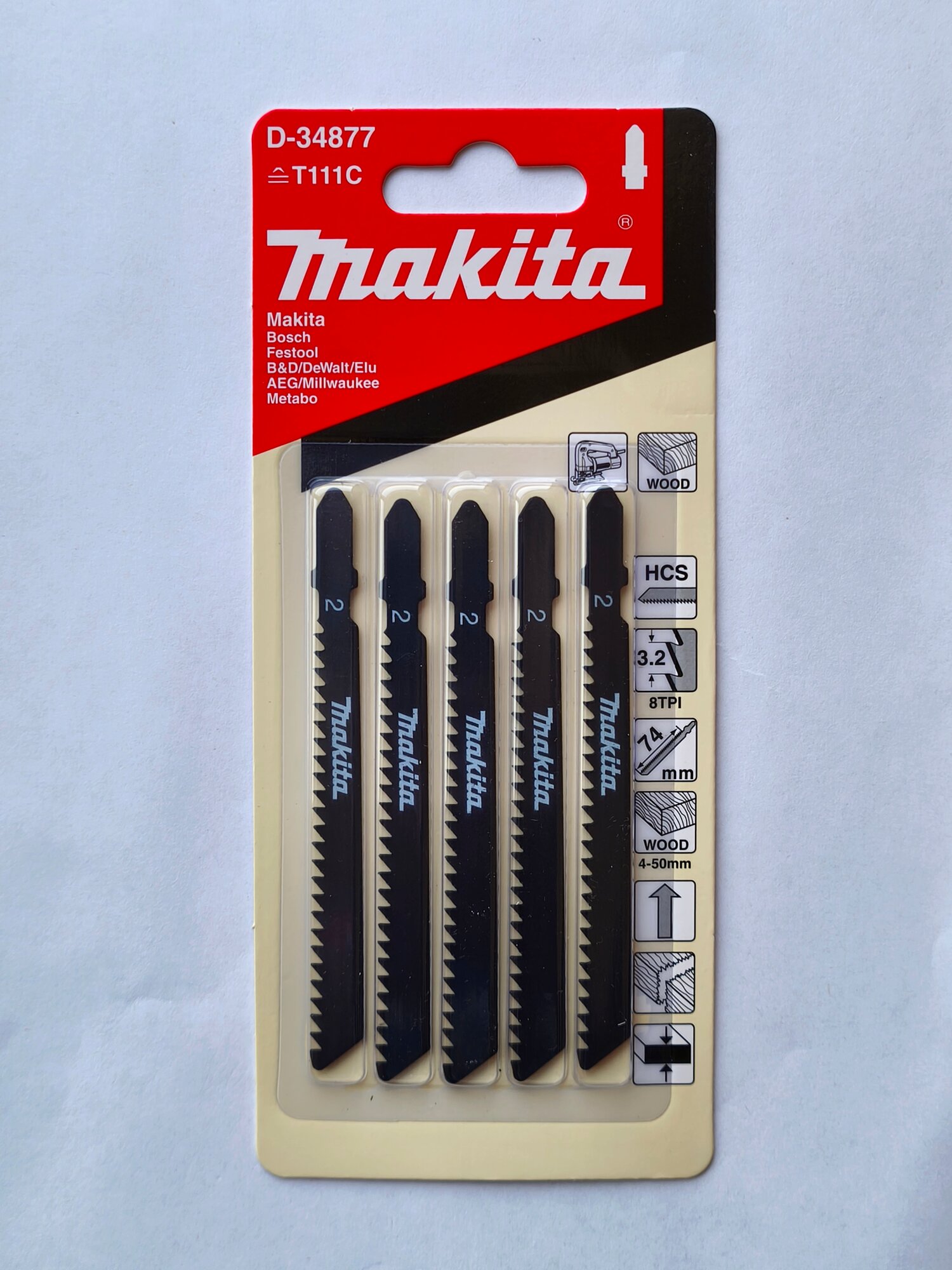 Набор пилок для лобзика по дереву Makita D-34877 для прямого реза