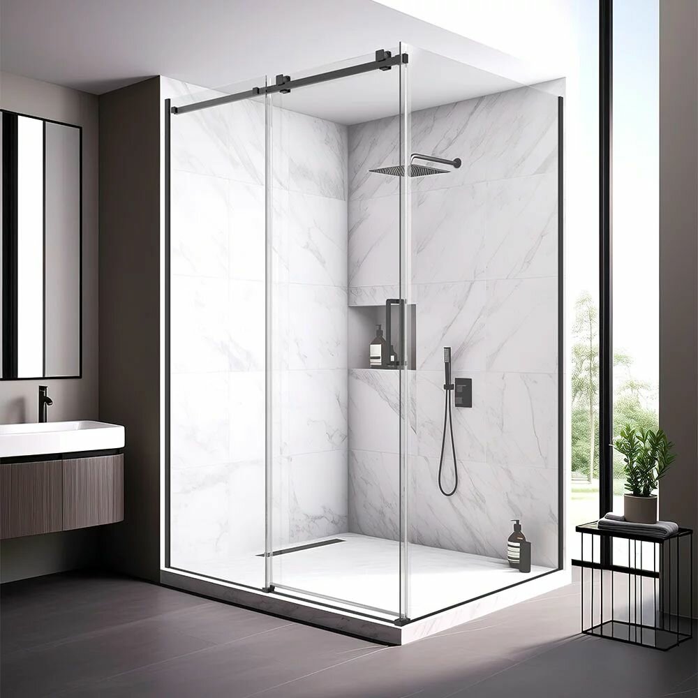 Душевой уголок Veconi Rovigo RV-075B, 140х90, стекло прозрачное, профиль чёрный матовый RV075B-14090-01-C4