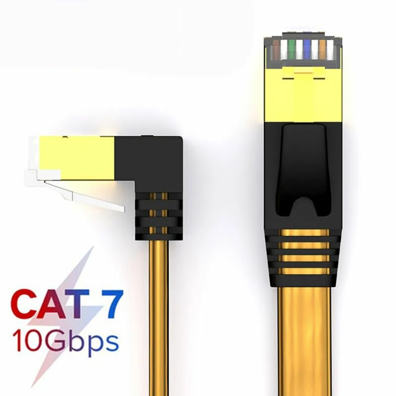 3-цветный сетевой кабель CAT7 Ethernet 10 Гбит/с, экранированный плоский сетевой патч-корд RJ45, LAN-кабель, угловой, 90 градусов