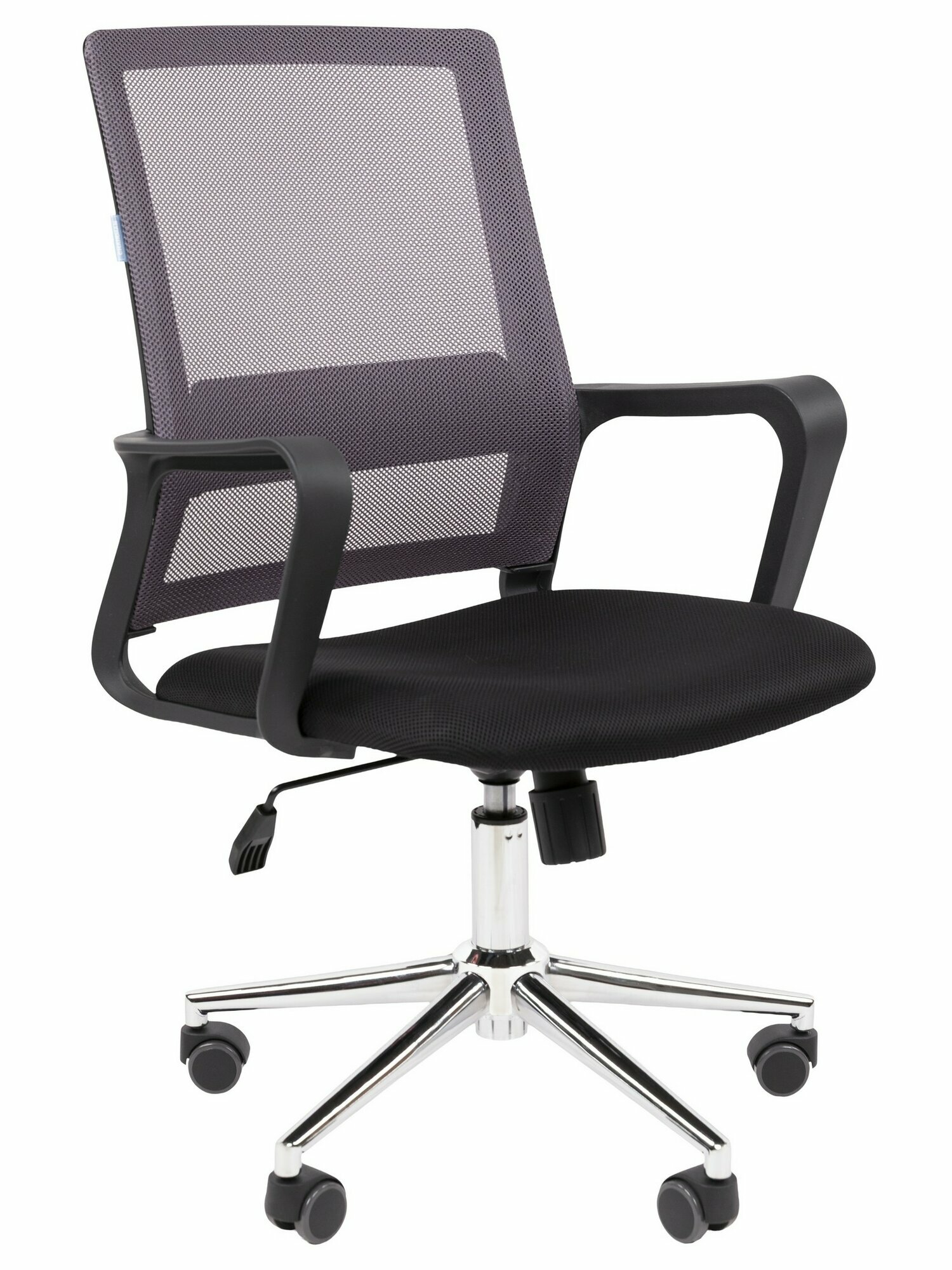 Компьютерное кресло CHAIRMAN 606 черный/серый ткань/сетка с хромированной крестовиной для операторов механизм качания