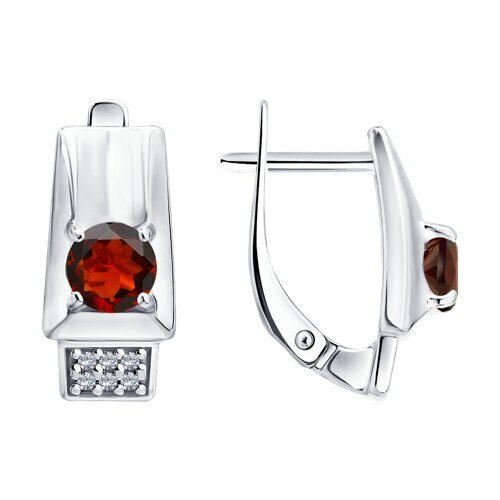 Серьги, серебро, 925 проба, родирование, фианит, гранат
