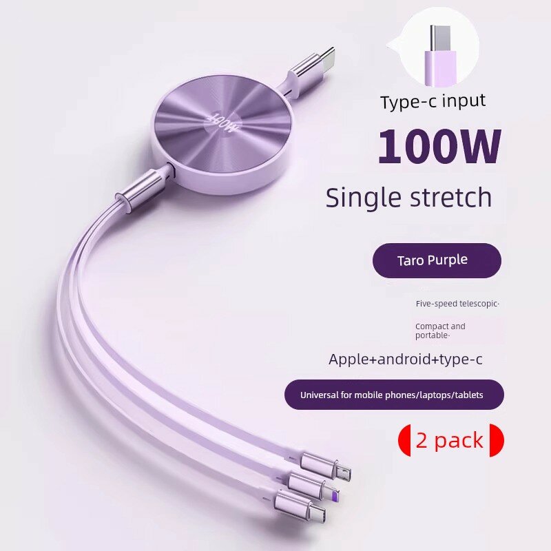Лавандовый кабель с быстрой зарядкой 100Вт USB-C вход для iPhone, Android, Type-C, длина 1.1м