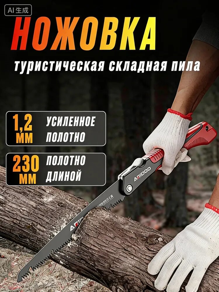 Пила туристическая. Ручная складная ножовка по дереву садовая для обрезки деревьев