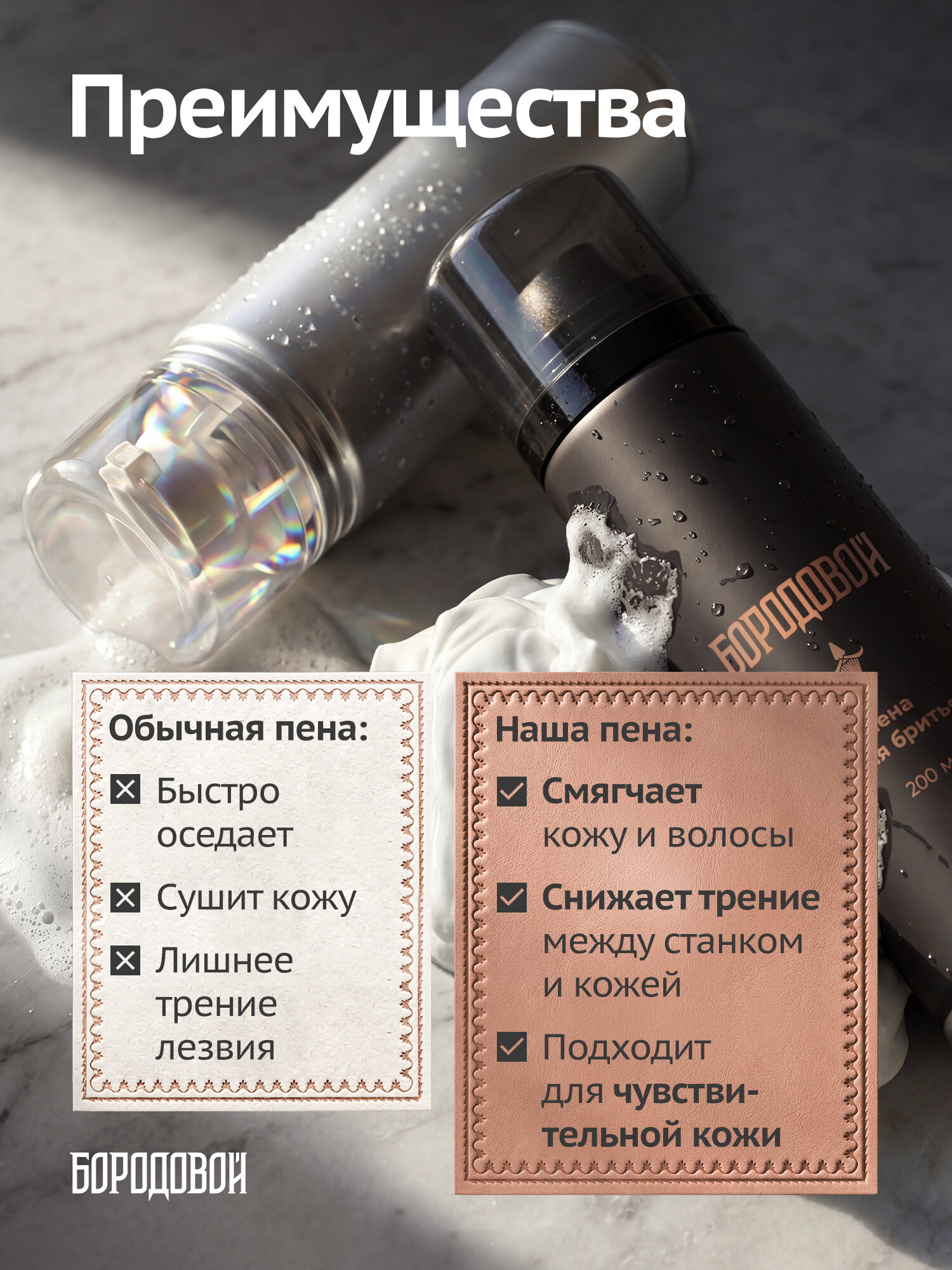 Пена для бритья для мужчин Бородовой, для чувствительной кожи 200 мл. — фото 1