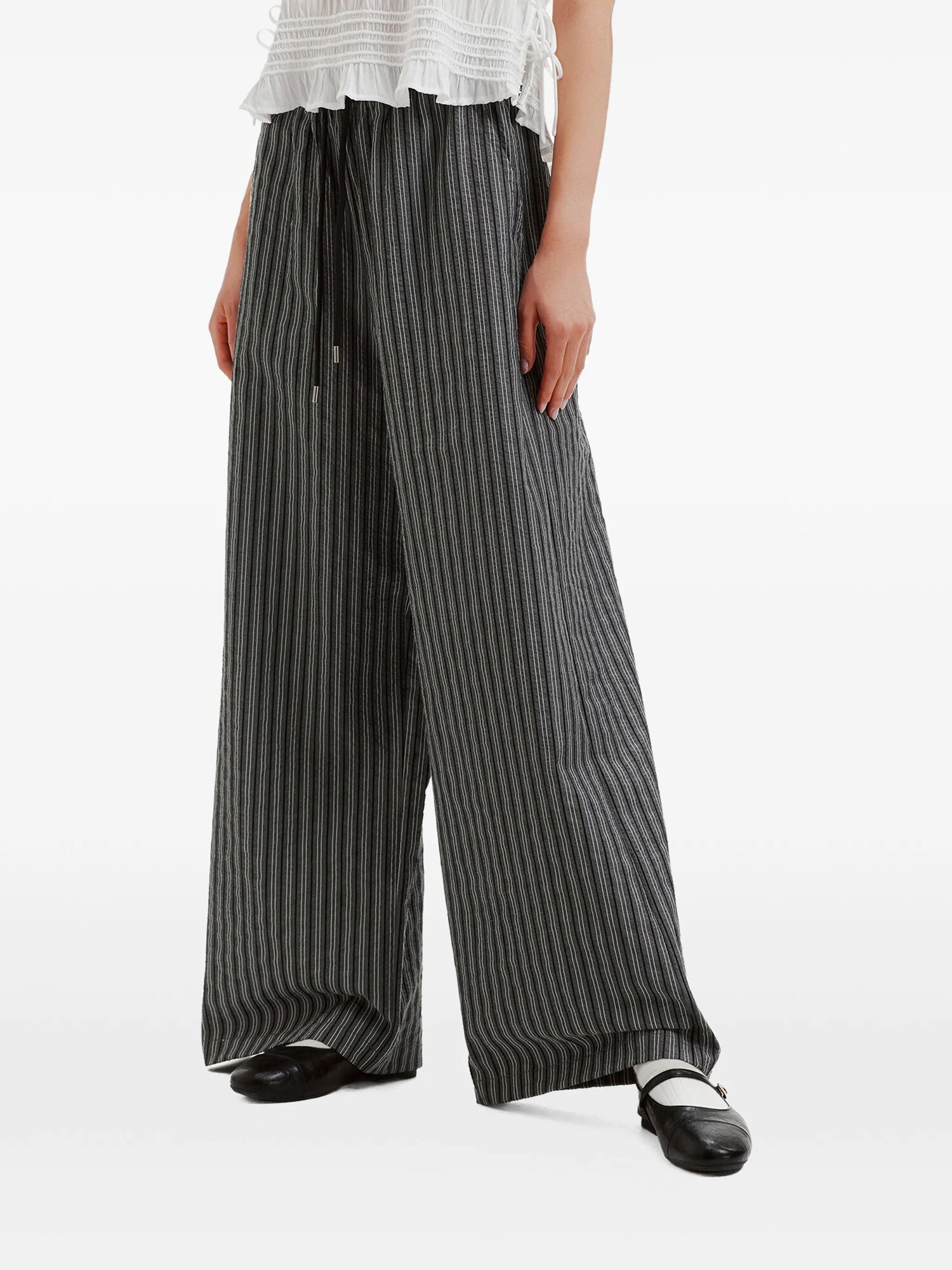 Брюки tout a coup Vertical-stripe drawstring trousers, размер 44, grey — фото 1