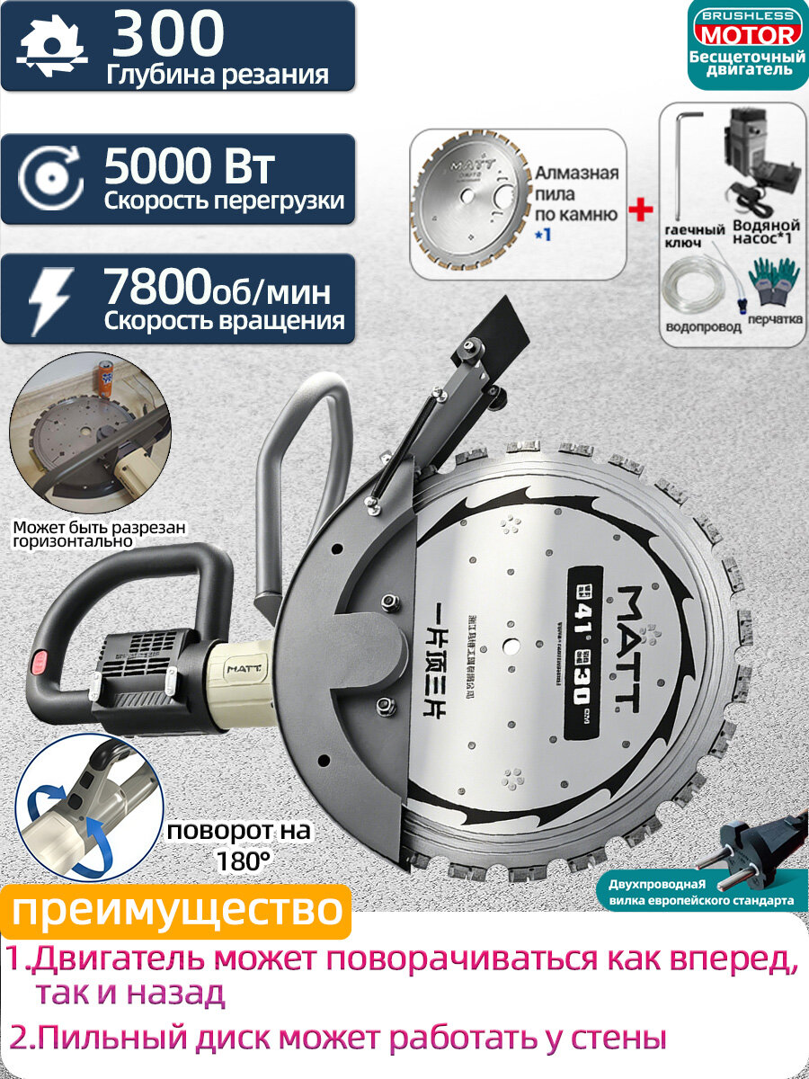 Мощная машина для нарезания канавок, не требующая регулировки бесщеточная дисковая бензопила для резки бетона, предназначенная для резки и обработки бетонных стен.