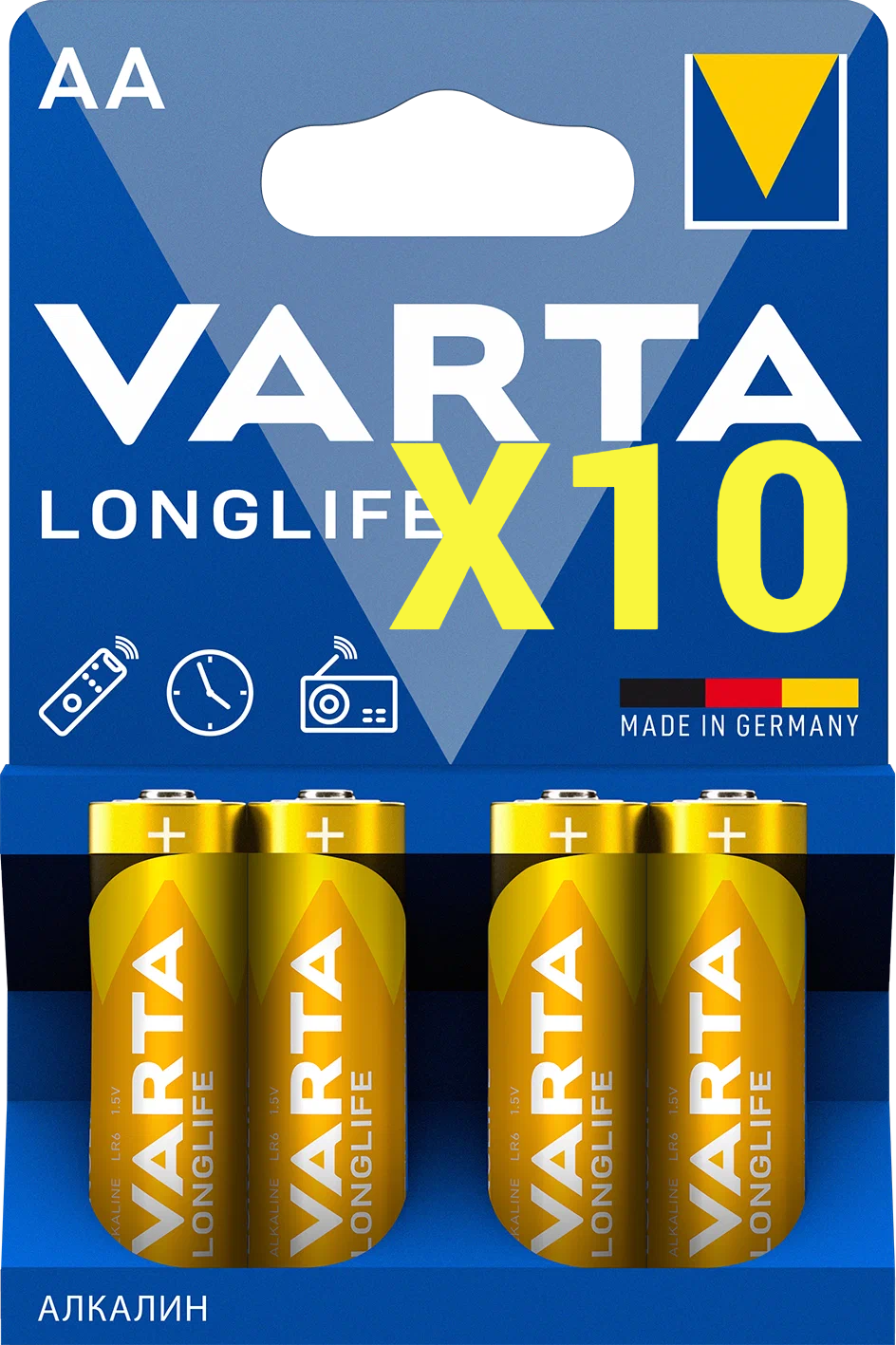 Батарейка Varta Longlife AA / LR6 (пальчиковая), ( 40 ) шт. 10 блистеров по 4 шт, (Германия)