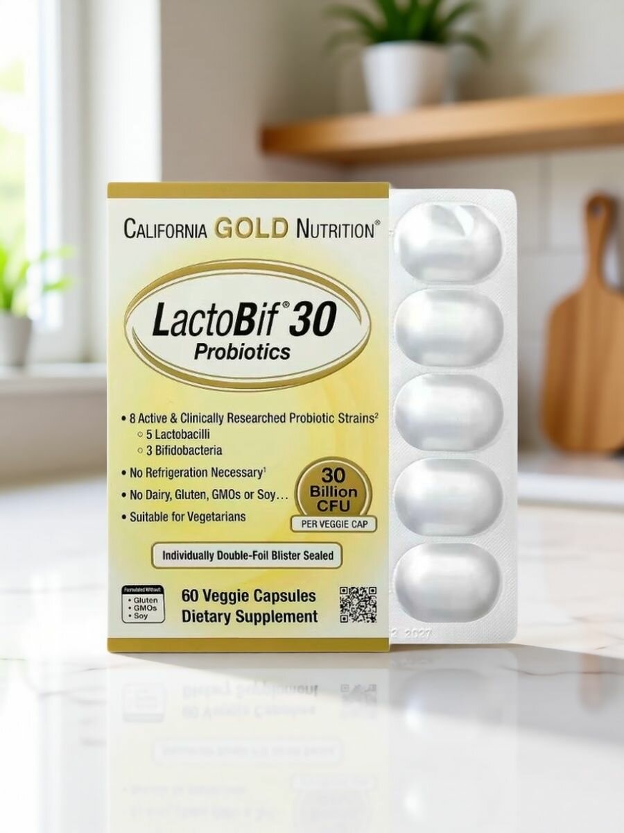 California Gold Nutrition, LactoBif 30, лактобиф пробиотики, 30 млрд КОЕ, 60 растительных капсул