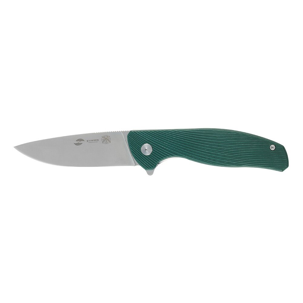 Stinger FK-KL257-MRL Нож складной stinger, 128 мм (серебристый), сталь d2, материал рукояти: стеклотекстолит g10 (изумрудный), в картонной коробке