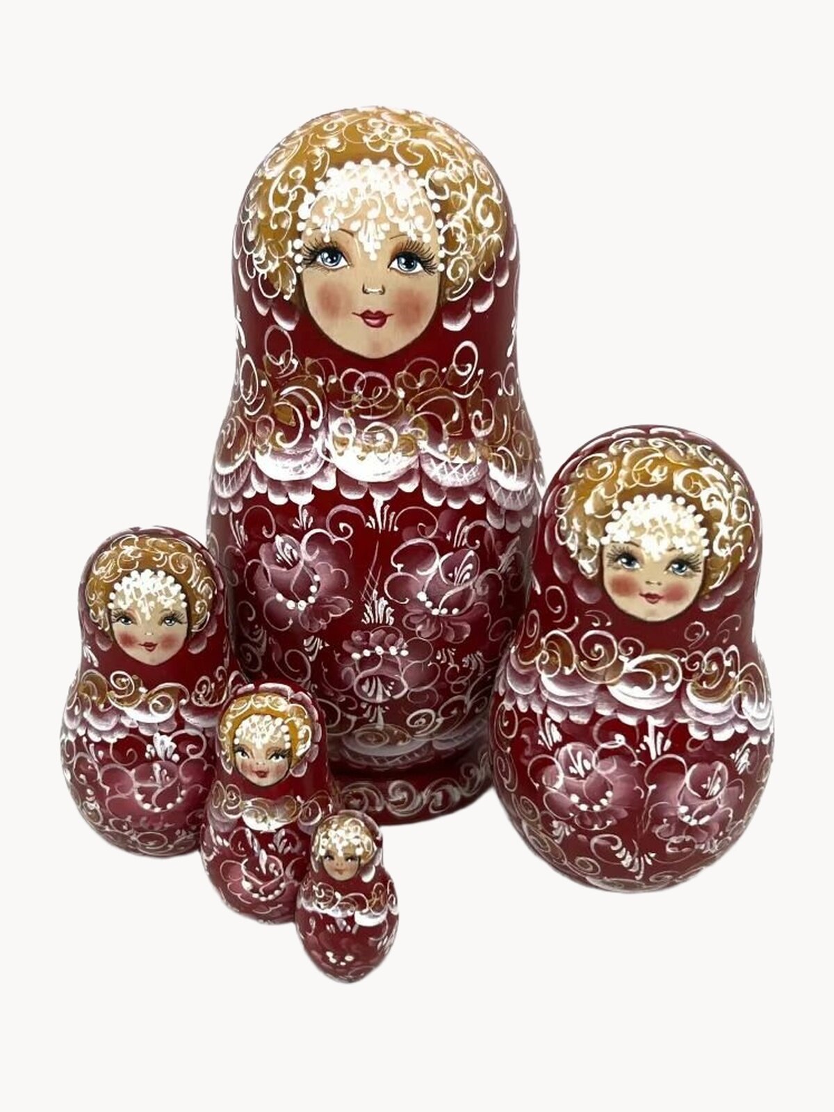 Матрешка деревянная детская развивающая игрушка гжель 5 мест 14 см Орнамент