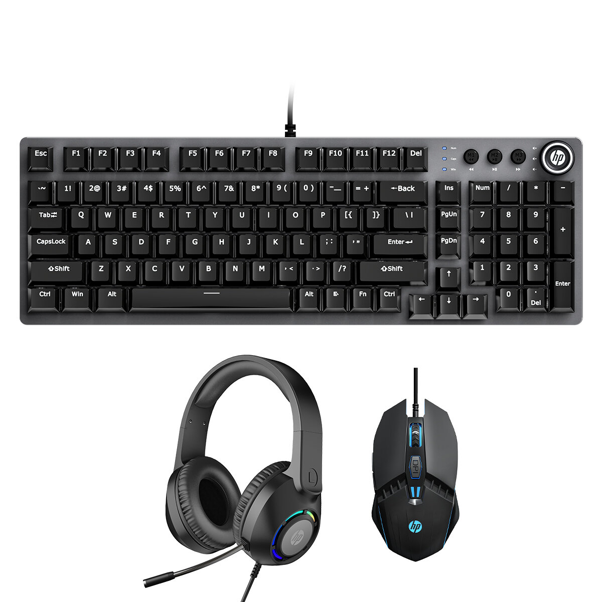 Клавиатура унисекс HP 5969784, Super God Four-Piece Set GK 100 S Black+Mouse Black+Headband Headphones Black+Mouse Pad