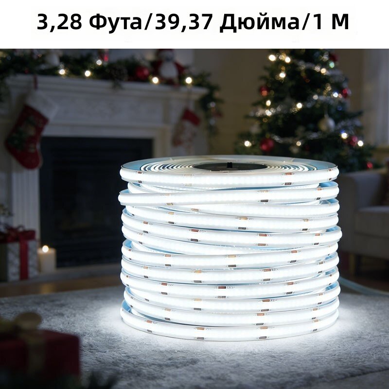 Светодиодная лента COB на батарейках, 6000K, 1 м, гибкая, без проводов, для подсветки кухни, шкафа, телевизора и пространства под шкафами.