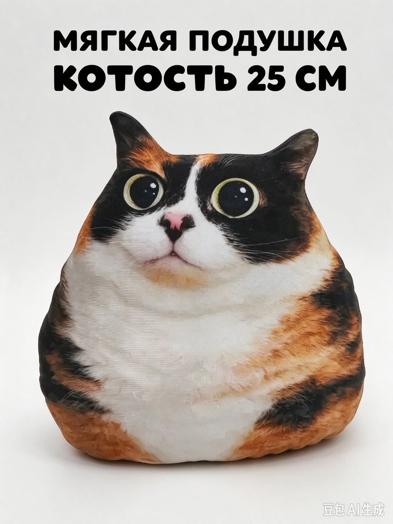 1. Подушка Котость 25 см, мягкая подушка в виде трехцветного кота, декоративная подушка для дома