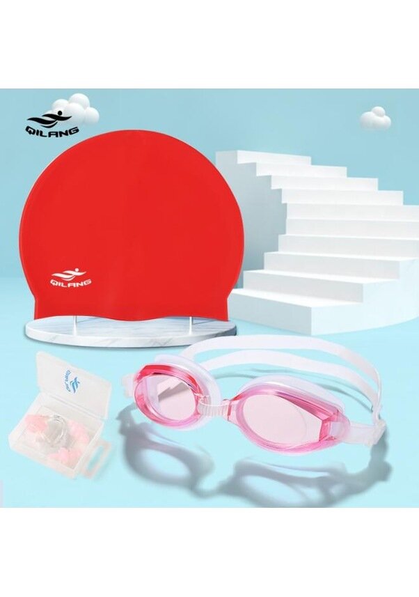 Очки для плавания Vernon, противотуманные, для взрослых мальчиков и девочек, HD, плоские, силиконовые, очки для плавания, очки для дайвинга, розовые очки, красное силиконовое покрытие, многоцветные