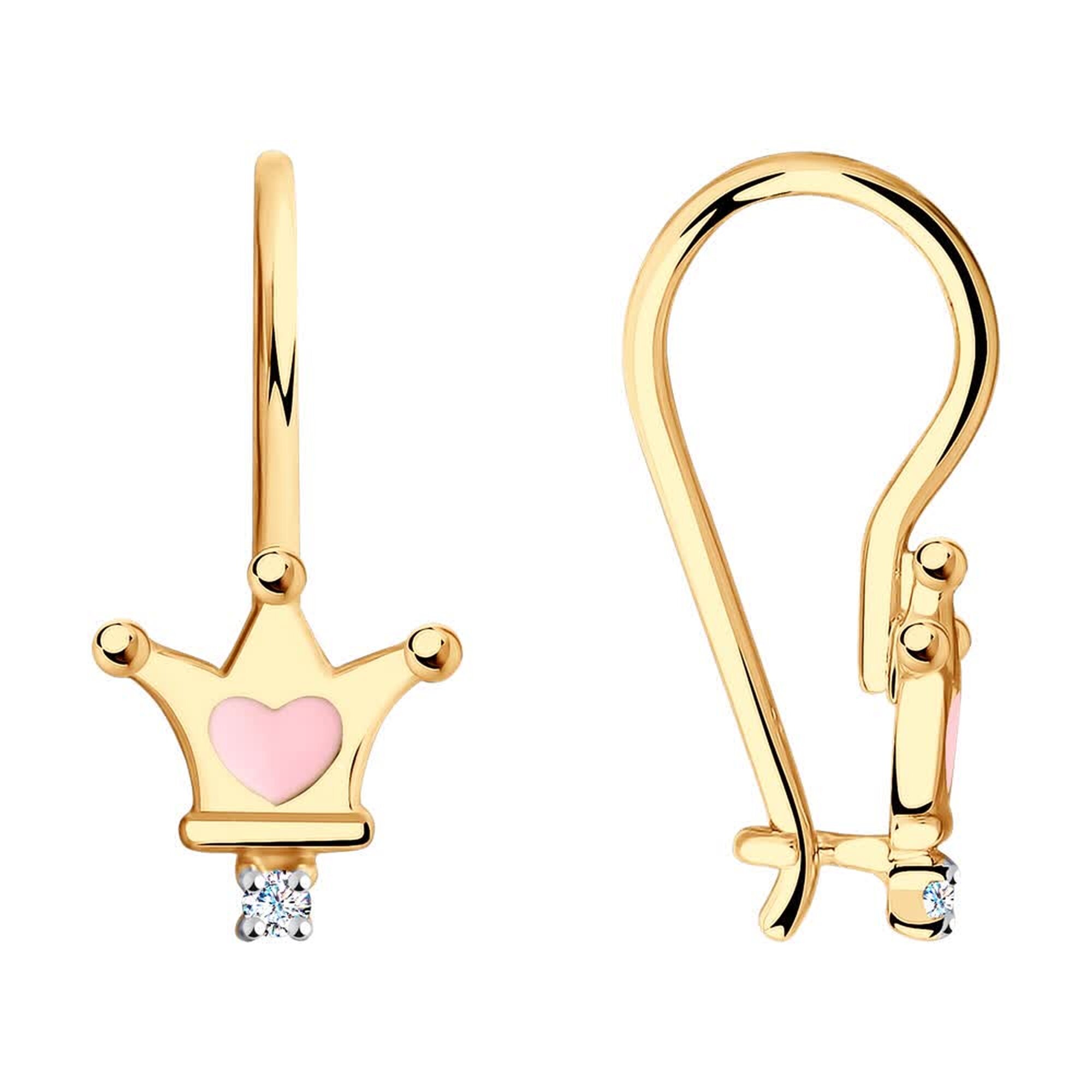 Серьги, красное золото, 585 проба, фианит, эмаль